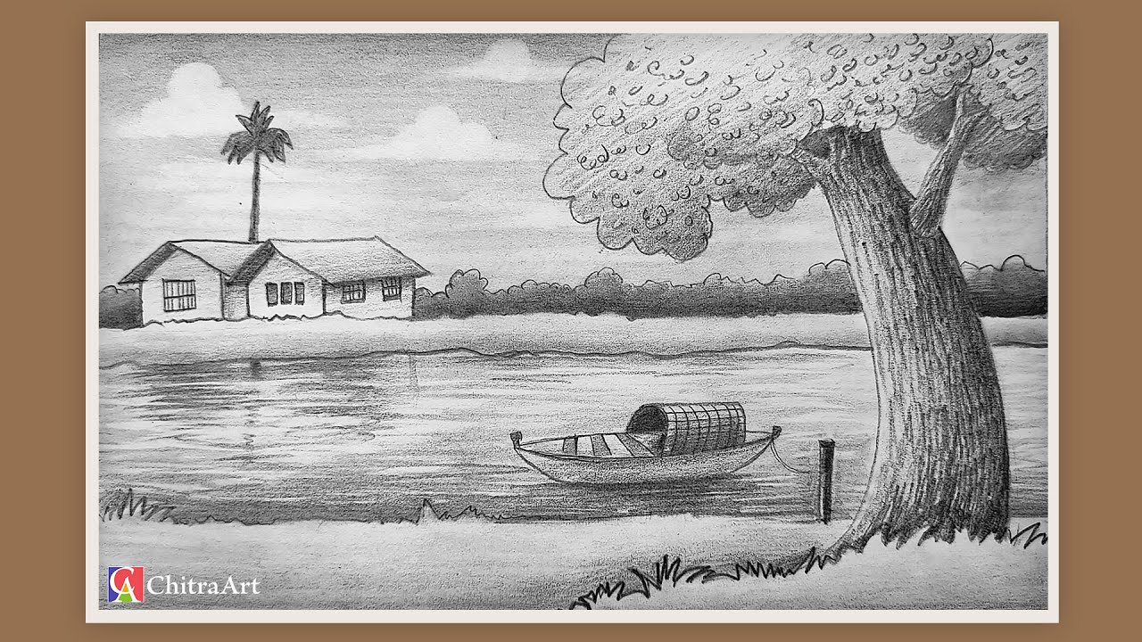 How to make Scenery with Pencil Shading Art Class 9 | Step By Step ...