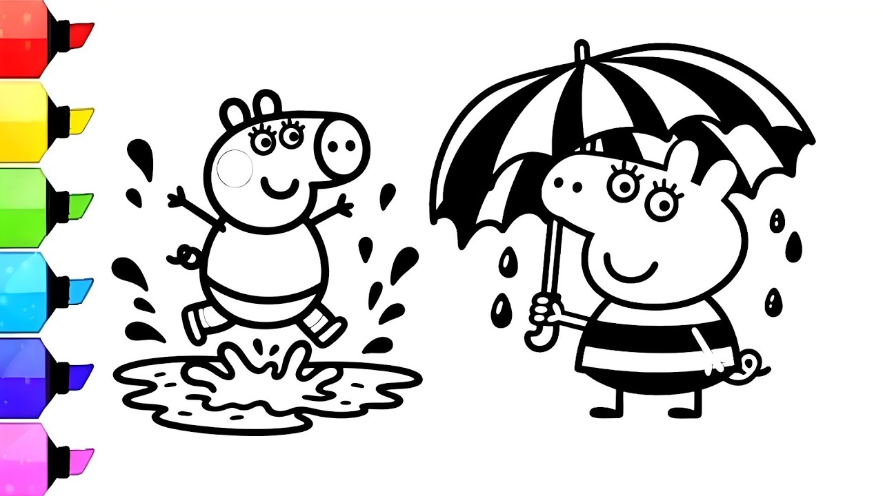 George Pig in the Rain Drawing Easy | George Pig Drawing, Painting and ...