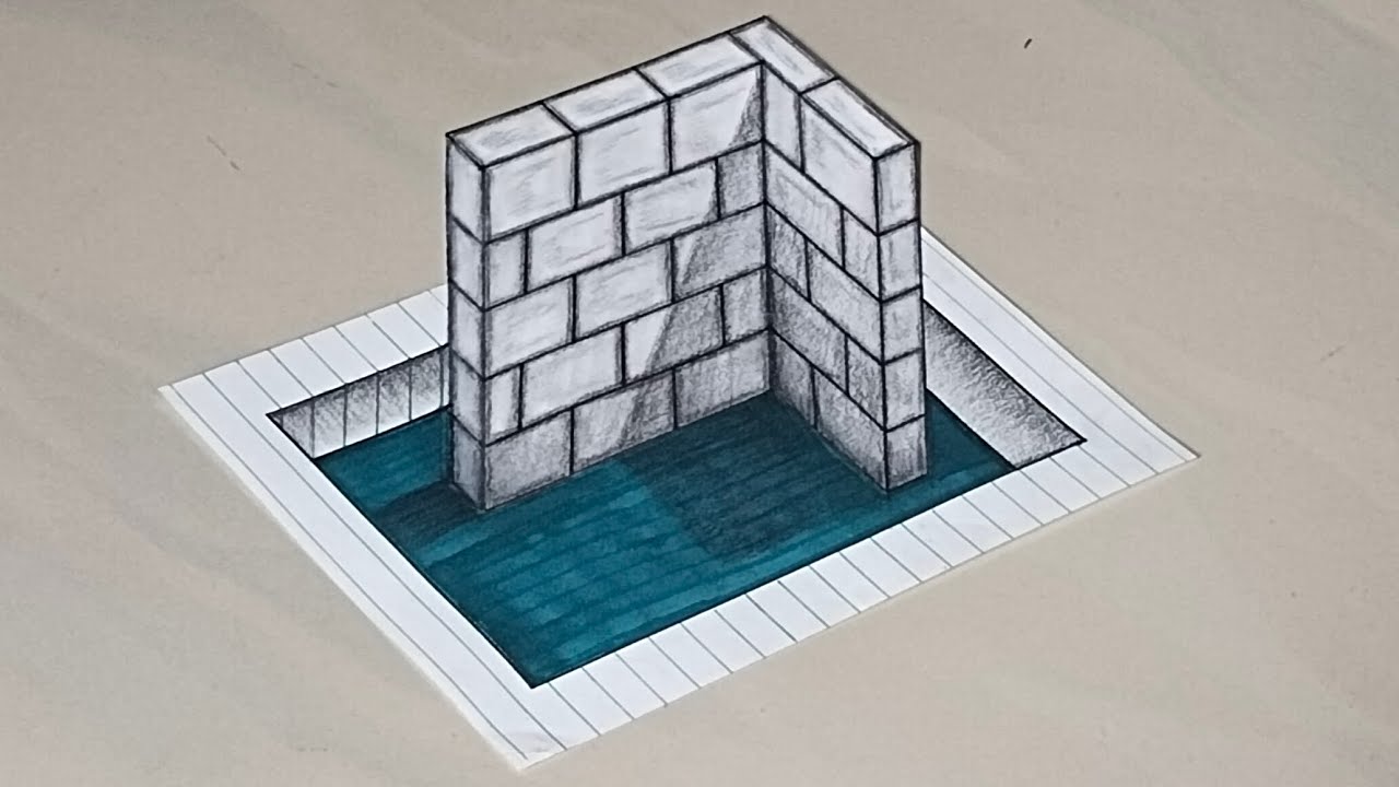 3D Drawing wall on pepar for beginners Step by step #3ddrawing #3dart ...