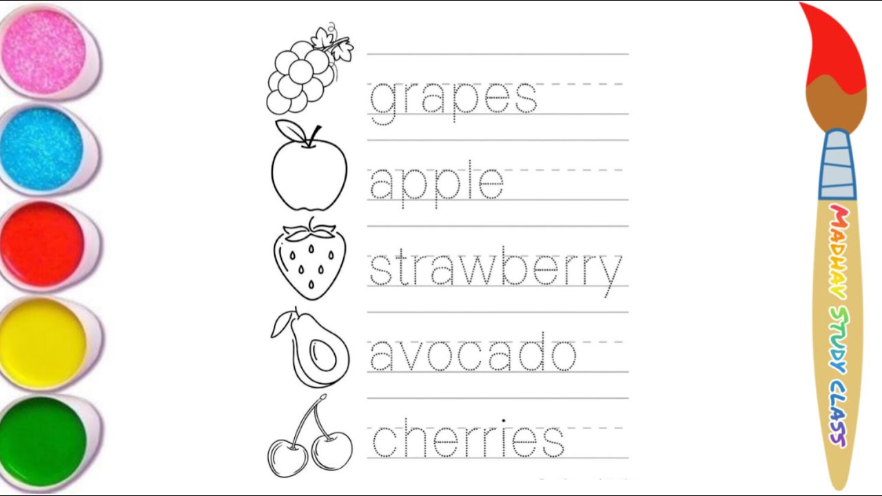 Five Fruits Name Easy Drawing, Colouring & Painting for Kids, Toddlers ...