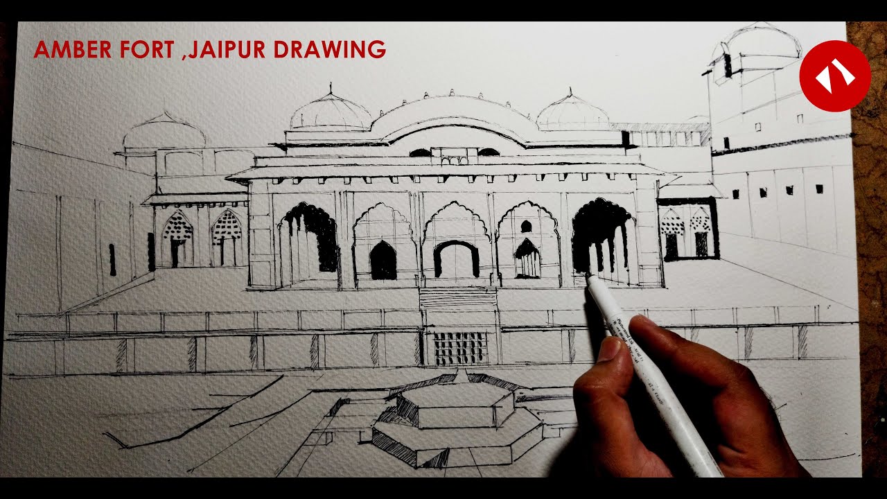 Amber Fort Painting -easy | Jaipur Fort Drawing| Bhartiya Etihasik ...