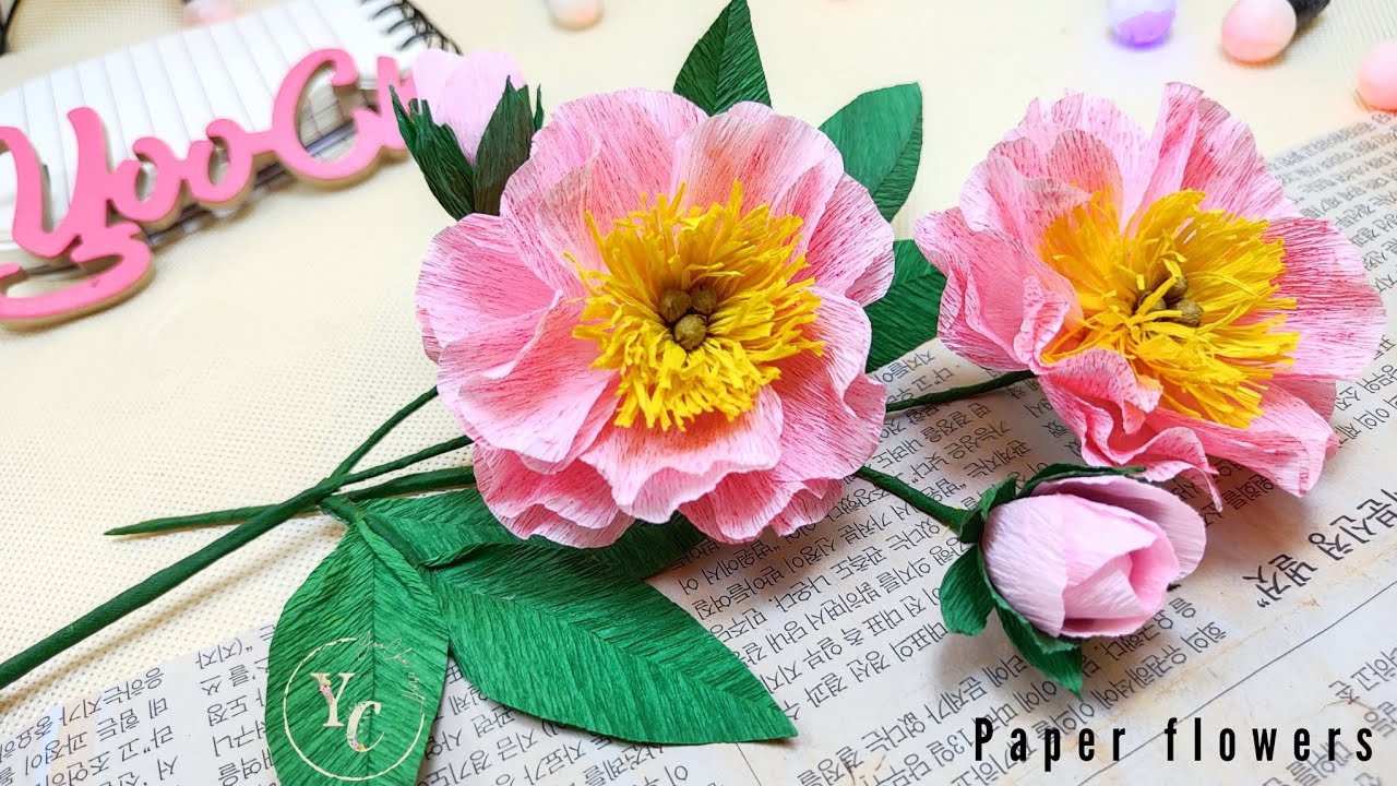 DIY peonies out of easy crepe paper//ASMR craft paper - YouTube
