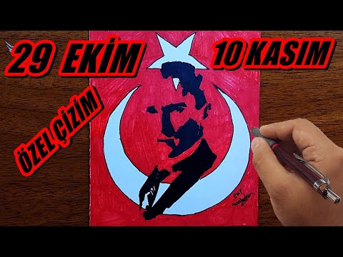29 ekim cumhuriyet bayramı resmi nasıl çizilir - mustafa kemal atatürk ve türk bayrağı çizimi
