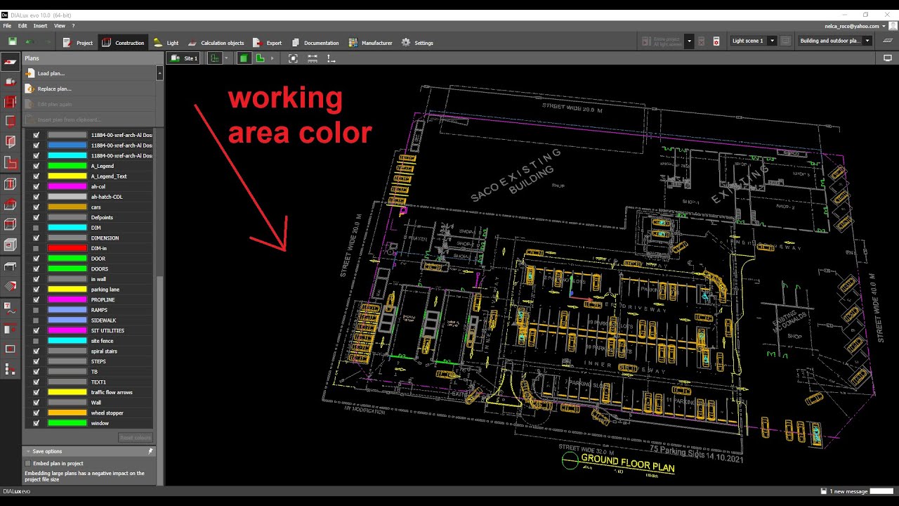 How to change the color of the working area in Dialux evo 10.1? - YouTube