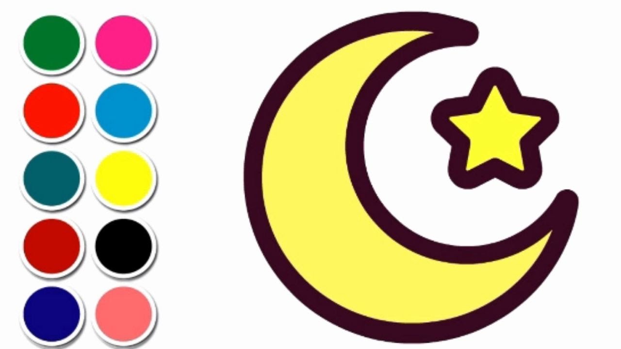 How to Draw and Color Half Moon and Star | Kids Coloring Videos ...