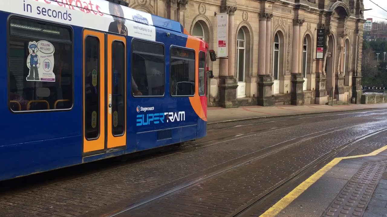 Stagecoach Sheffield SuperTram 118/120+120/118 At Fitzalan Square - YouTube