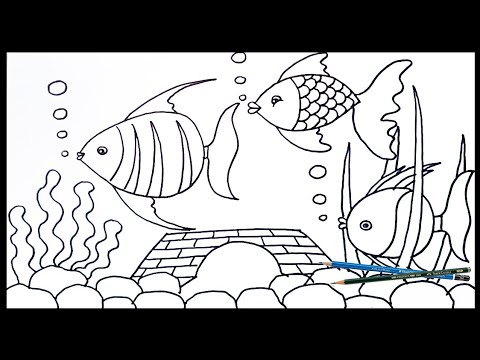 How to Draw Fish Aquarium Step by Step For Beginners || Fish Aquarium ...