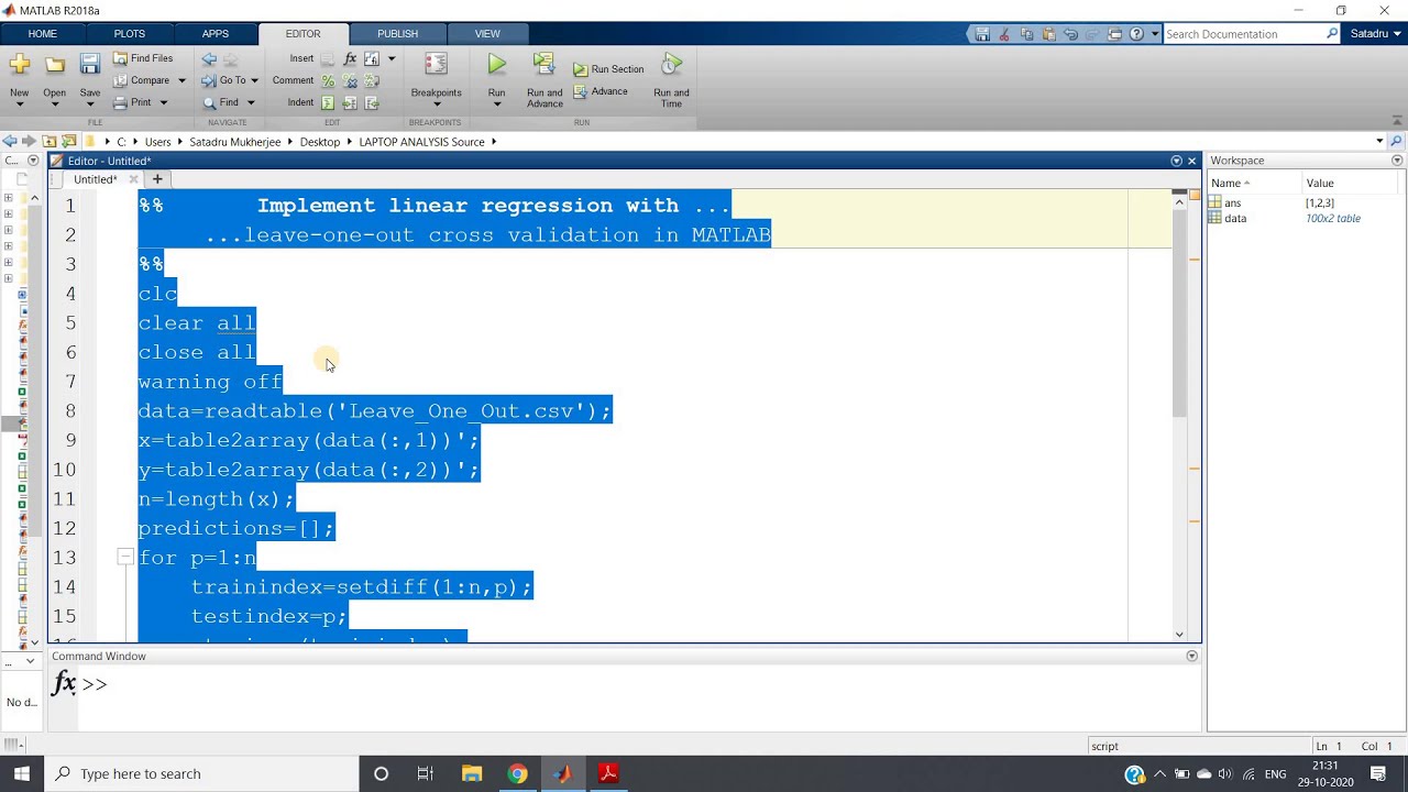 Implement linear regression with leave-one-out cross validation in ...