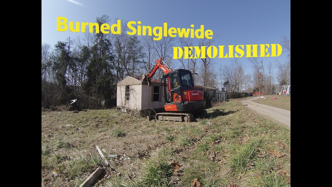 DEMOLISHING A TRAILER - BURNED SINGLEWIDE Mobile Home Trailer - YouTube