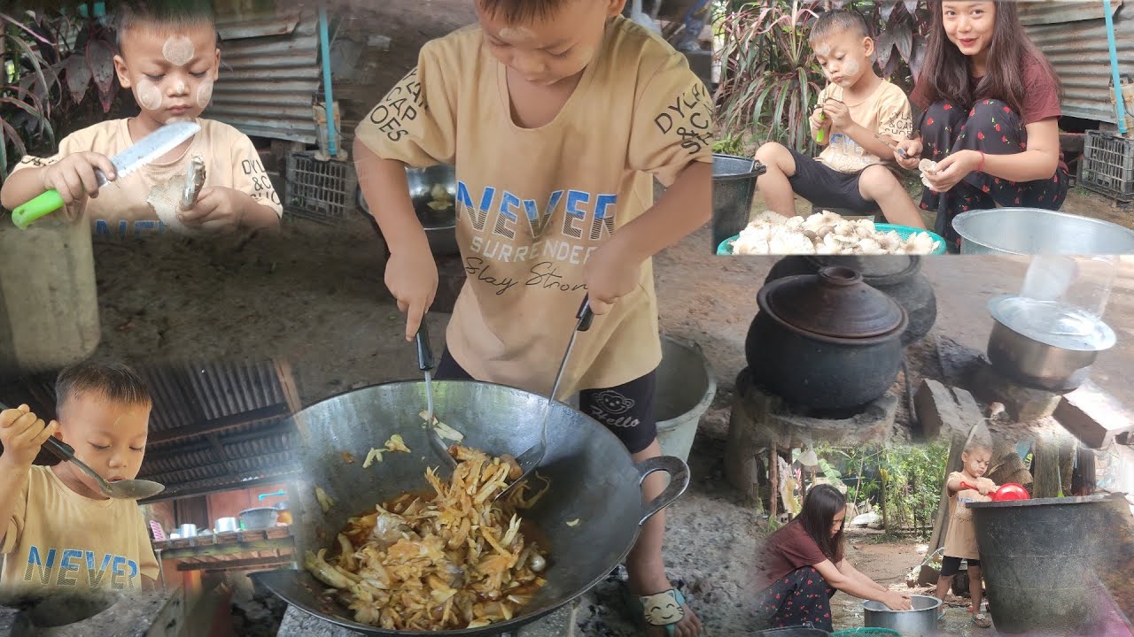 Eh Shee Paw's Nephew/ Little Chef Moo Pah Htoo Cooking Mushroom Curry ...