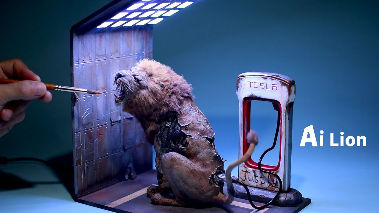 How To Make AI Lion Charging at a Tesla charging station Diorama/Clay ...