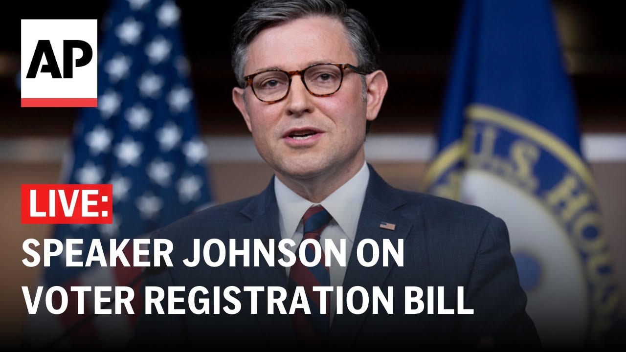 LIVE: Mike Johnson hold press conference on voter registration bill ...