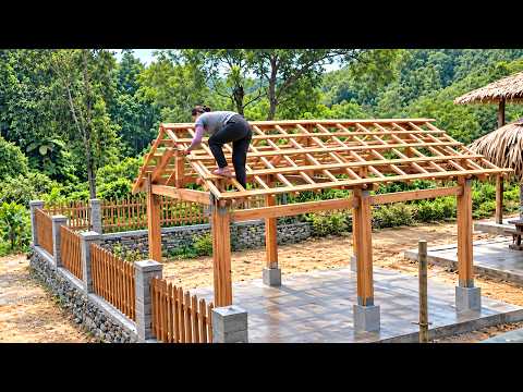 The woman built a sturdy wooden house - Building a farm