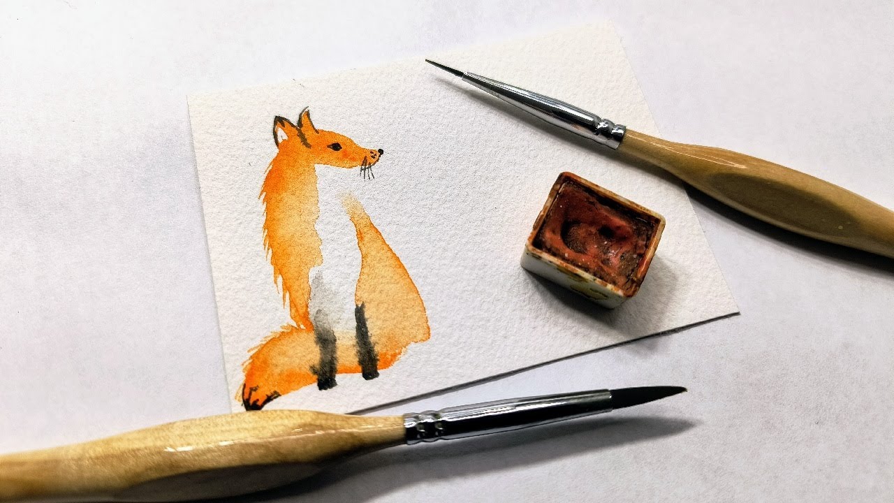 WOODLAND ANIMALS: Easy WATERCOLOR fox using 4 strokes painting tutorial ...