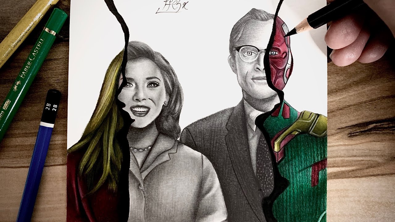 Drawing Wanda Maximoff and Vision - Wandavision | He3x Art - YouTube