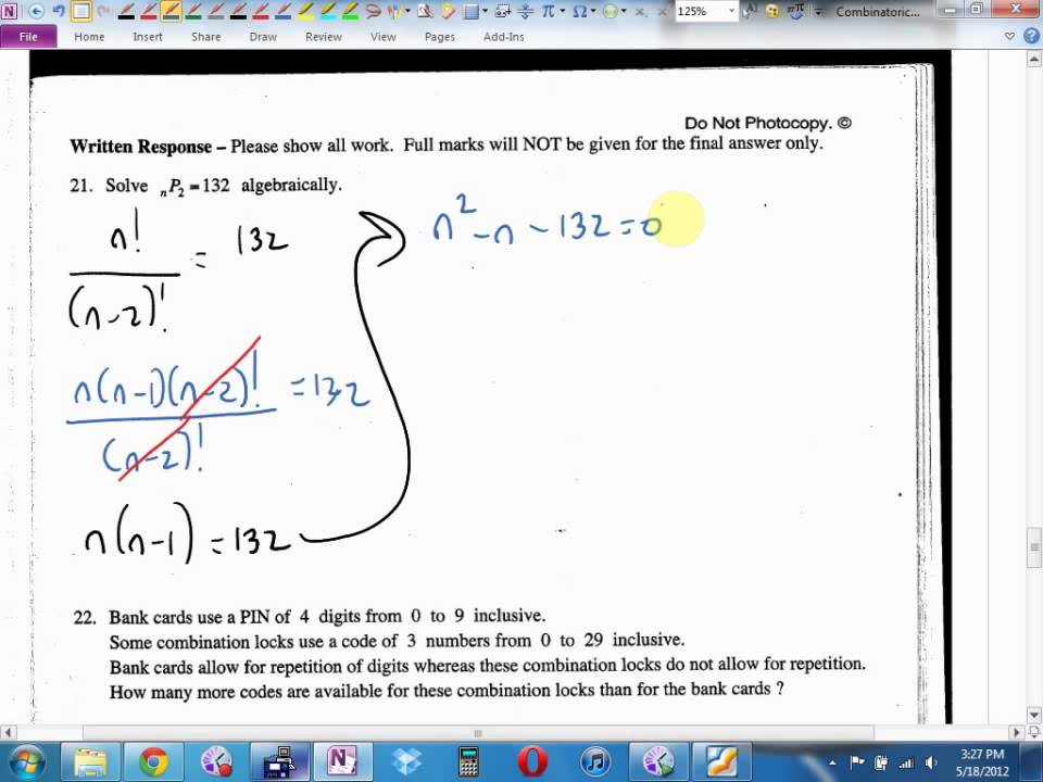 Math 12 Combinatorics Tutorial 2012 - YouTube