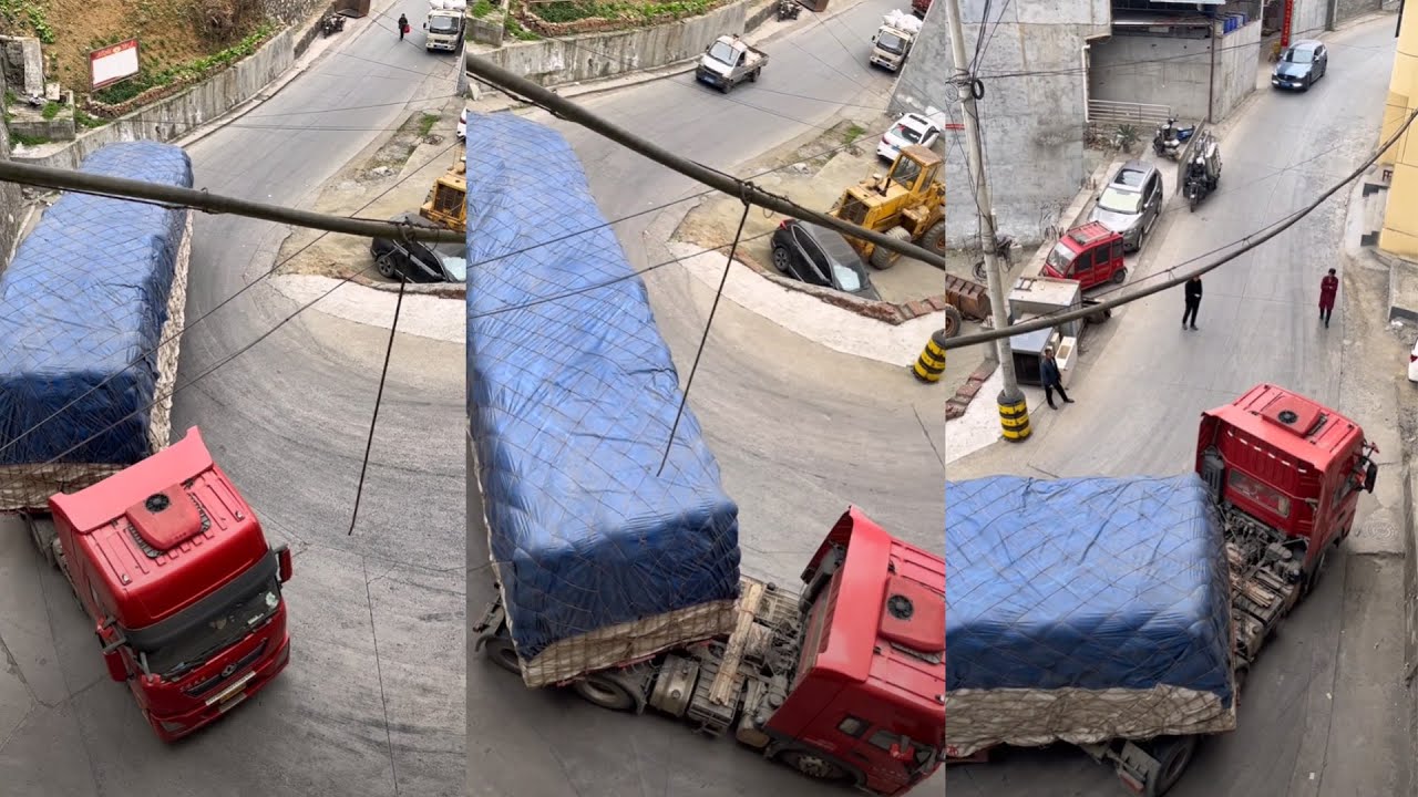 Truck Making Sharp Turn. Trucks Turn Big car passing by. - Unusual ...