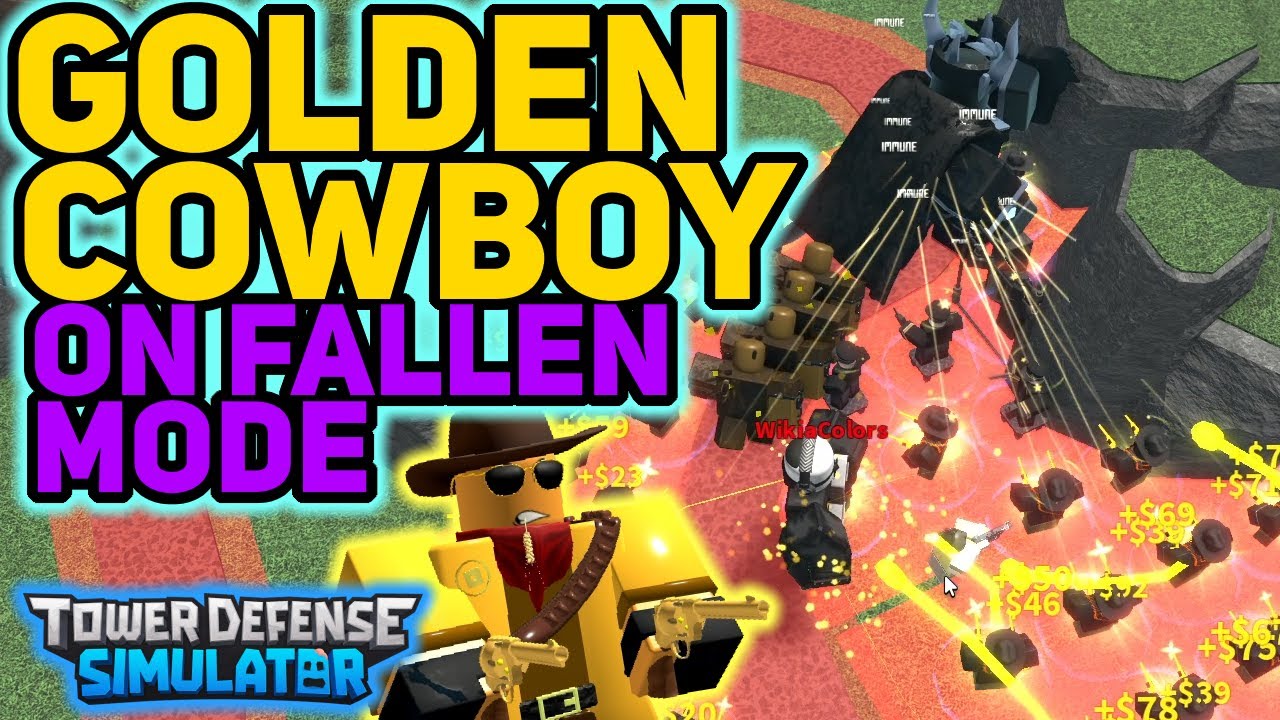 40 Golden Cowboys on Fallen Mode - Tower Defense Simulator - YouTube