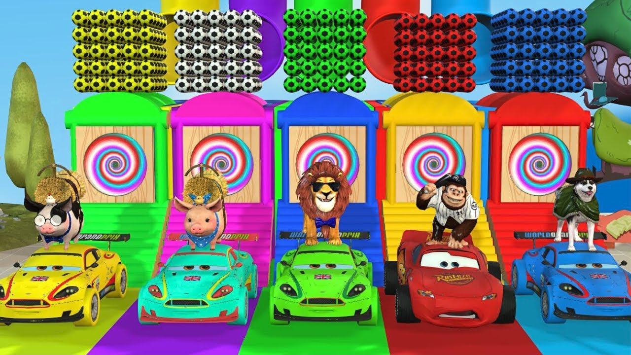 3D Animals Pig, Lion, Monkey, Tiger, Dog Fountain Cartoon Animal ...