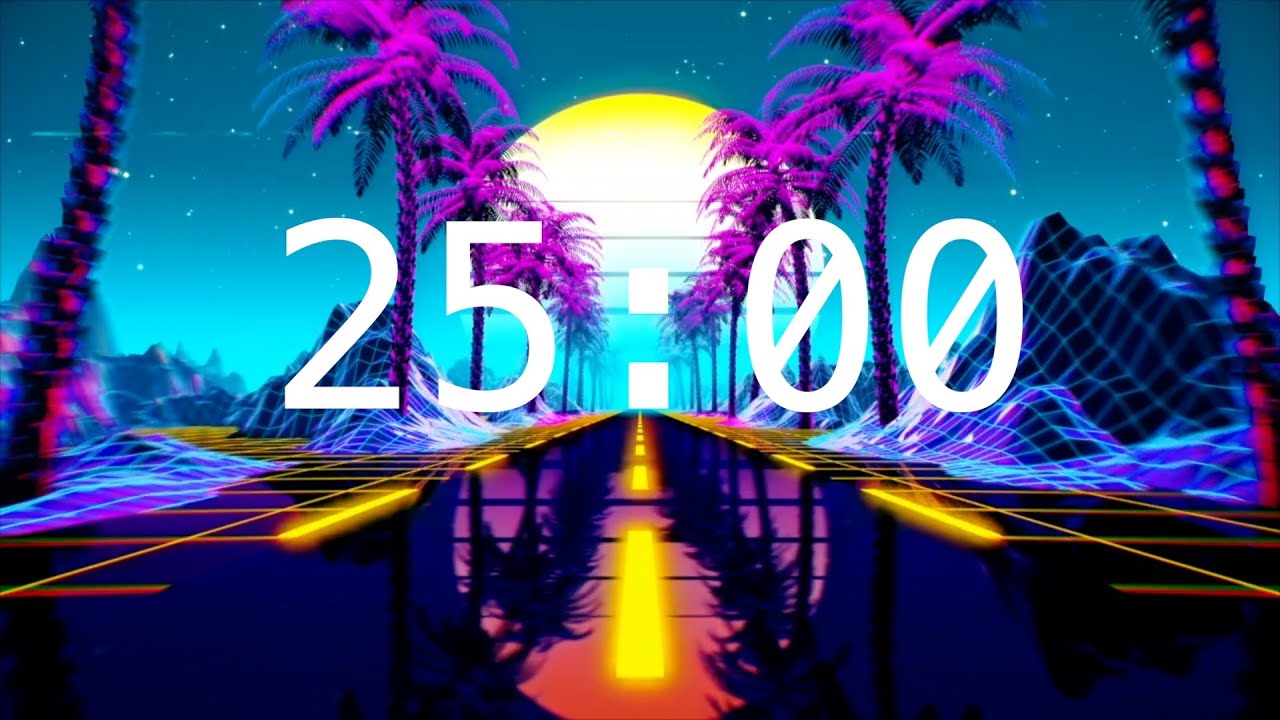 25 Minute Countdown Timer with Alarm | Relaxing Music | Retro Video ...