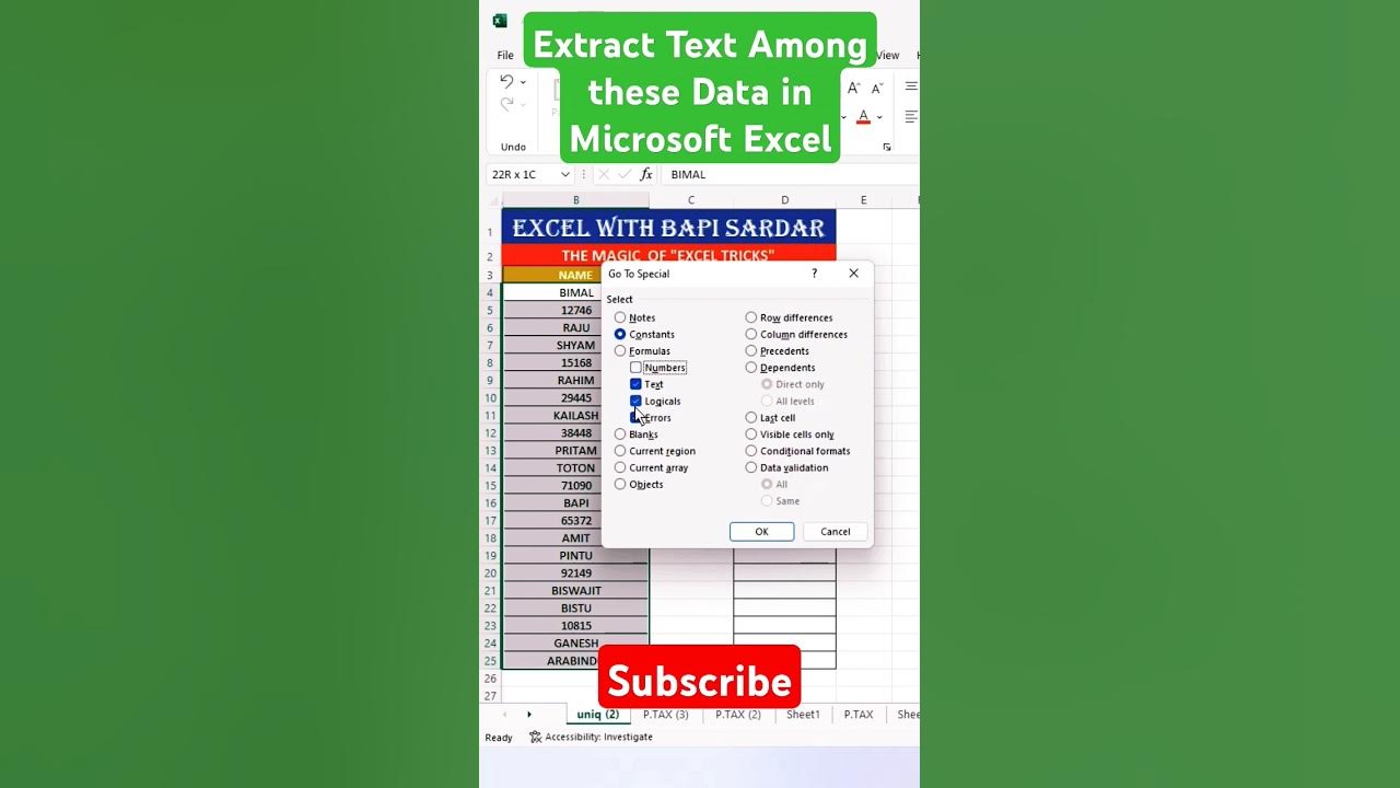 Extract Text Among these Data in Microsoft Excel | #shorts #excelwithbapisardar #ytshorts # ...