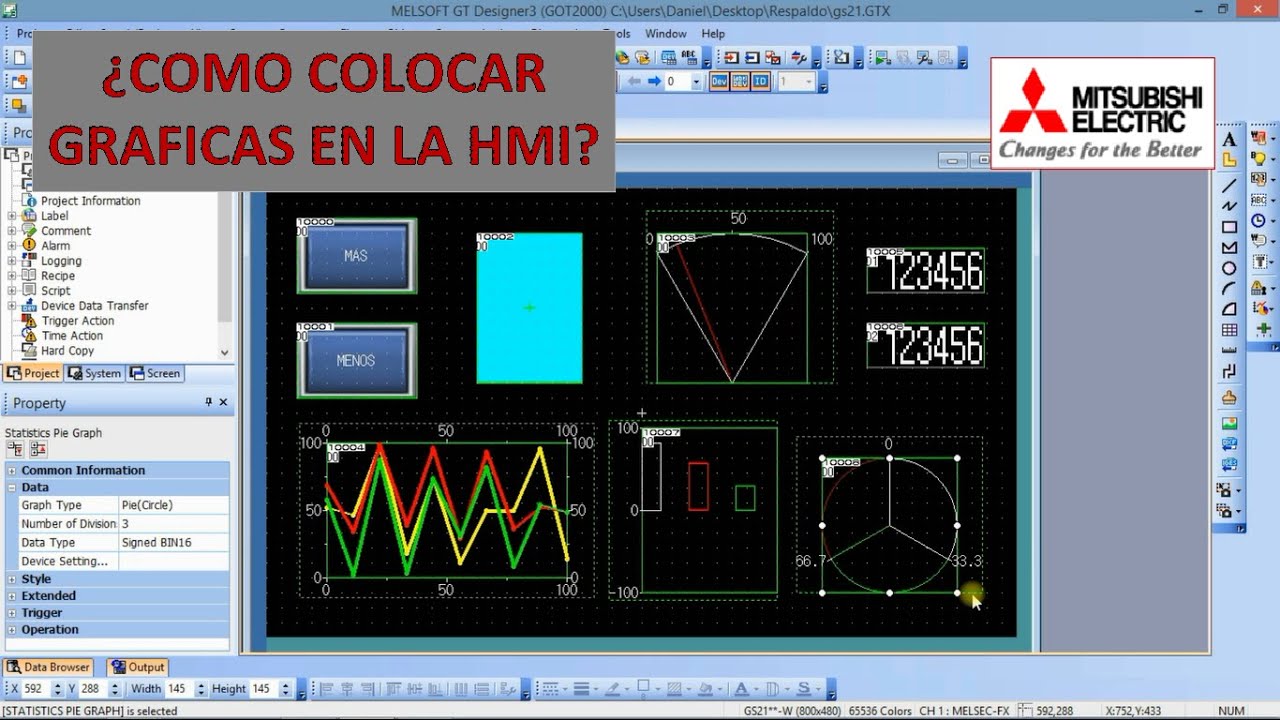 Colocar graficas en las HMI de Mitsubishi Electric - YouTube