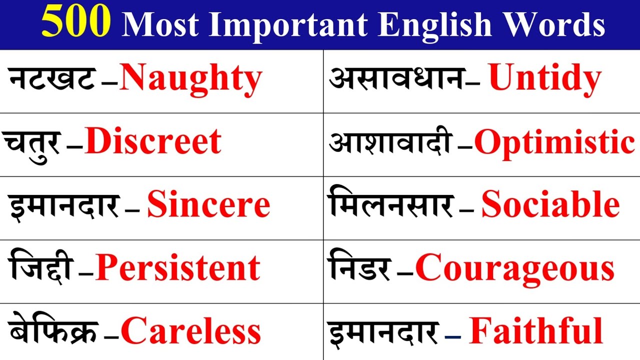 🔵 500 Most Important Word Meaning | Daily Use English Word Meaning रोज ...