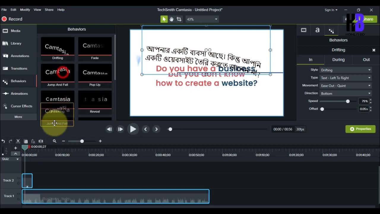 Video Editing Tutorial By Camtasia In Bangla How To Add Text With Animations By Camtasia