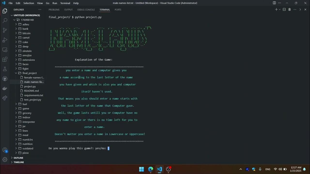CS50P-Introduction to programming with python. | Final project | Nameland Game.| - YouTube