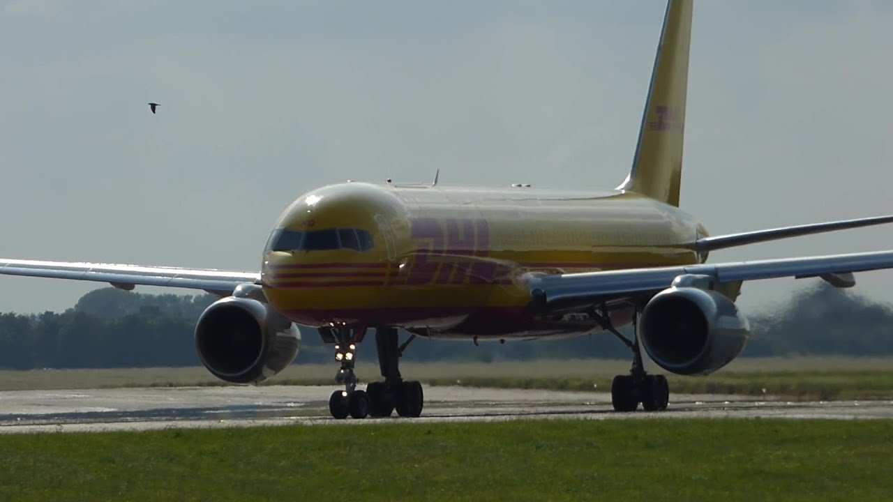 DHL B757-200F Take-off at Norwich Airport - YouTube