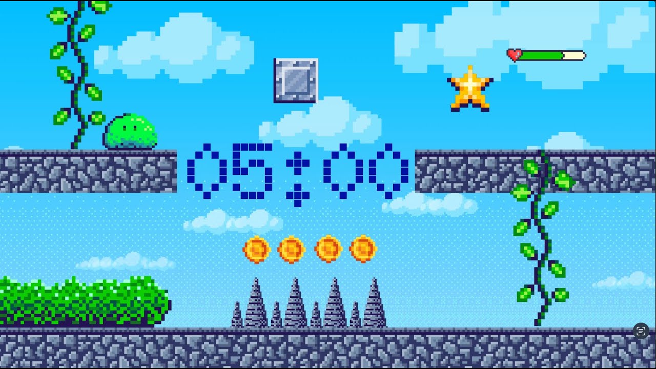 5-MINUTE PIXEL VIDEOGAME TIMER - 4k colorful pixel-art countdown - YouTube