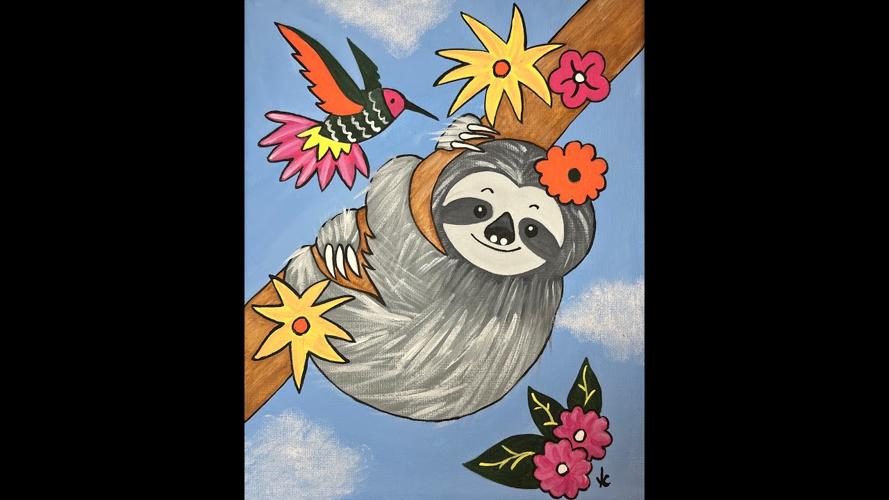 SLOTH & HUMMINGBIRD Painting tutorial - YouTube