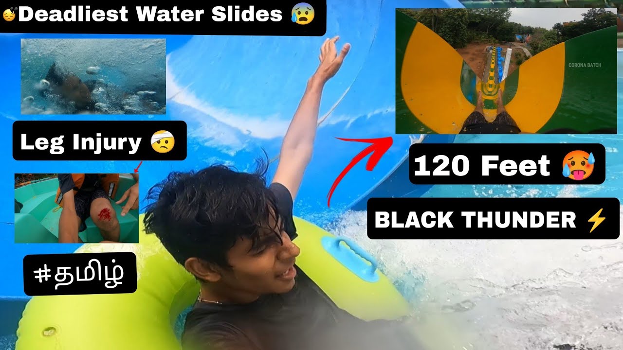 120 Feet Deadliest Water Slides 😰 | Leg Injury 🤕 | Black Thunder ⚡ ...