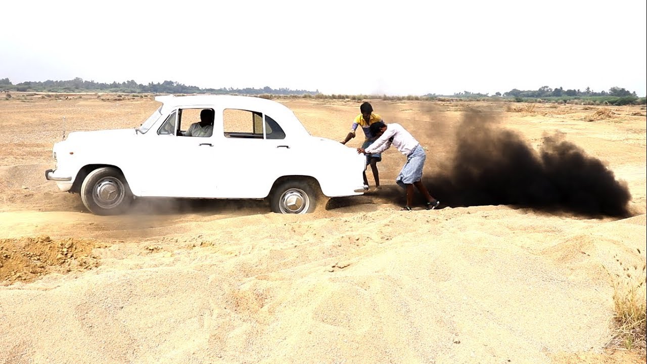 Ambassador car stuck in river sand | recovering ambassador car from ...