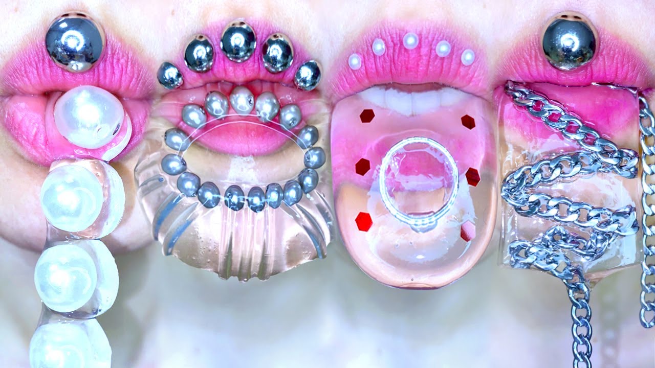 투명 진주 젤리 먹방 모음 ASMR CLEAR PEARL JELLY CRYSTAL PUDDING RING PIERCING ...