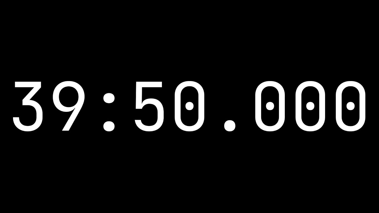 Countdown timer 39 minutes, 50 seconds [39:50.000] - White on black ...