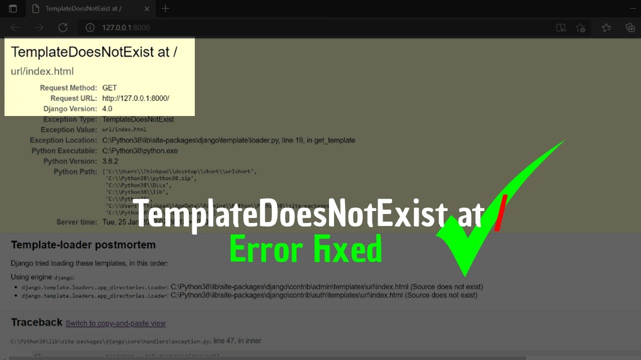 Templatedoesnotexist At How To Fix Django Error Django Djangoerror Python
