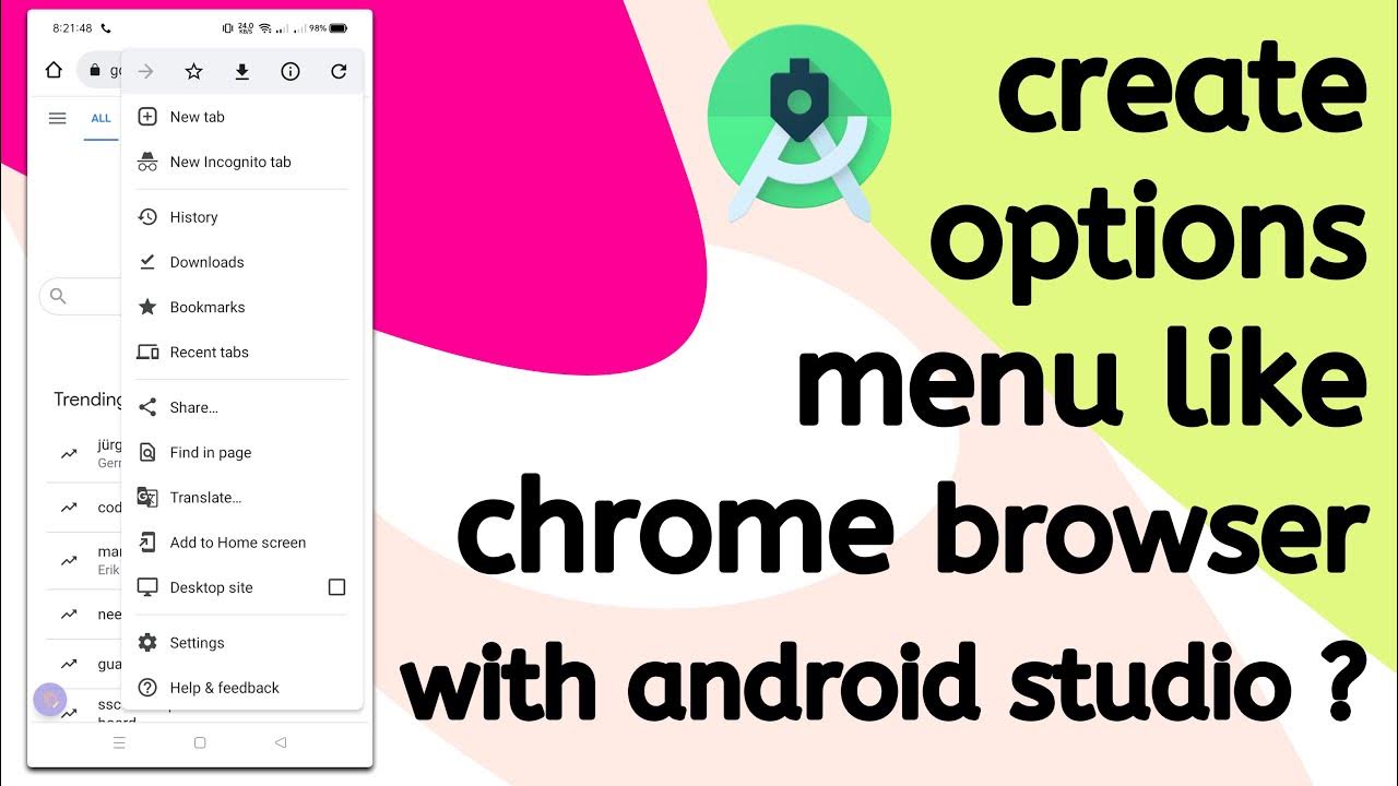 Is it possible to create options menu like chrome browser with android studio ? - YouTube