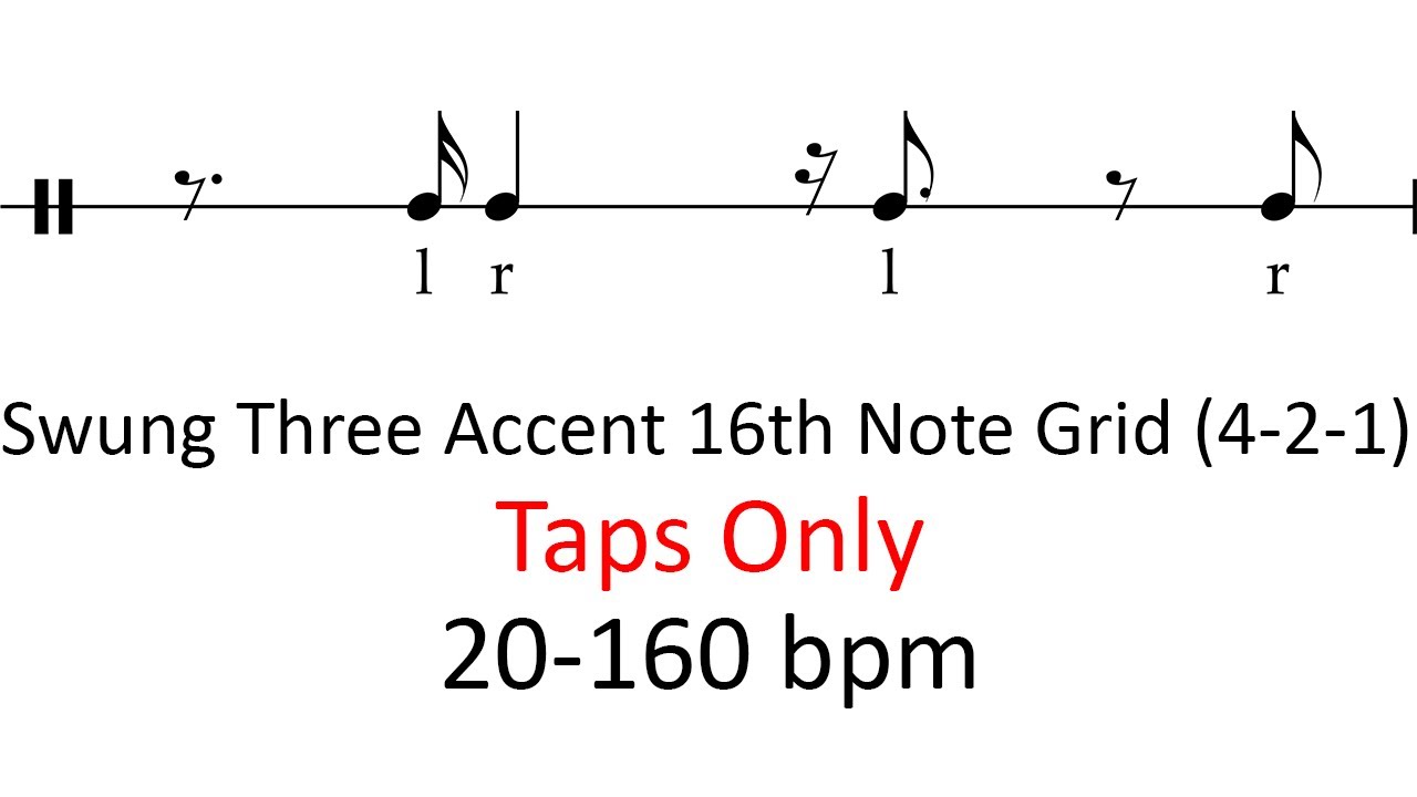Swung taps only grid (3 accents) | 20-160 bpm 16th note grid sheet ...