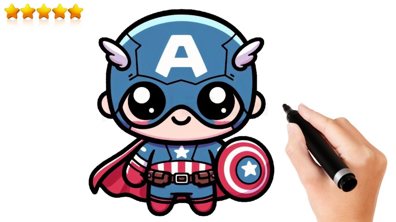Learn How to Draw Captain America Cute - Step-by-Step Tutorial for All ...