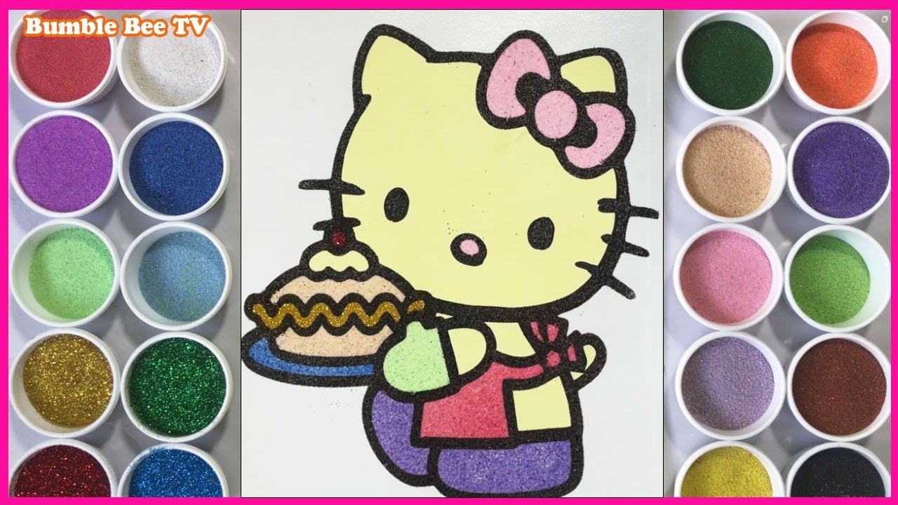 COLORING HELLO KITTY MAKE A CAKE SAND PAINTING/HOW TO PAINTING/LEARN ...
