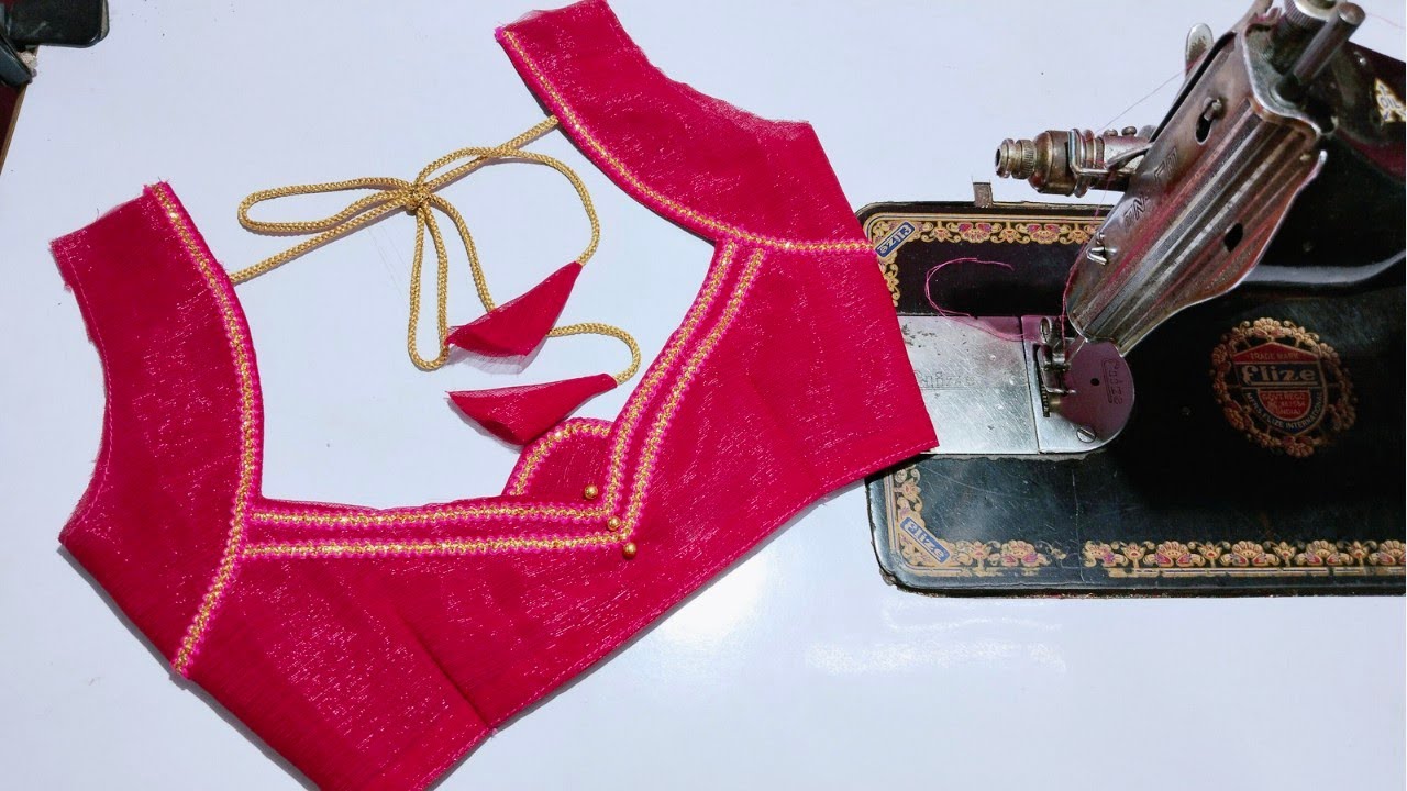 blouse back neck lace design cutting and stitching || simple neck ...