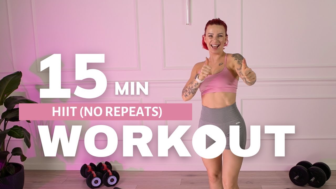 15-Min Fat Burning HIIT Workout with Light Dumbbells | No Repeat Full ...