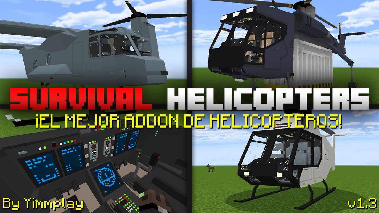 🚁ADDON DE HELICÓPTEROS PARA MINECRAFT PE 1.19 | SURVIVAL HELICOPTERS ...