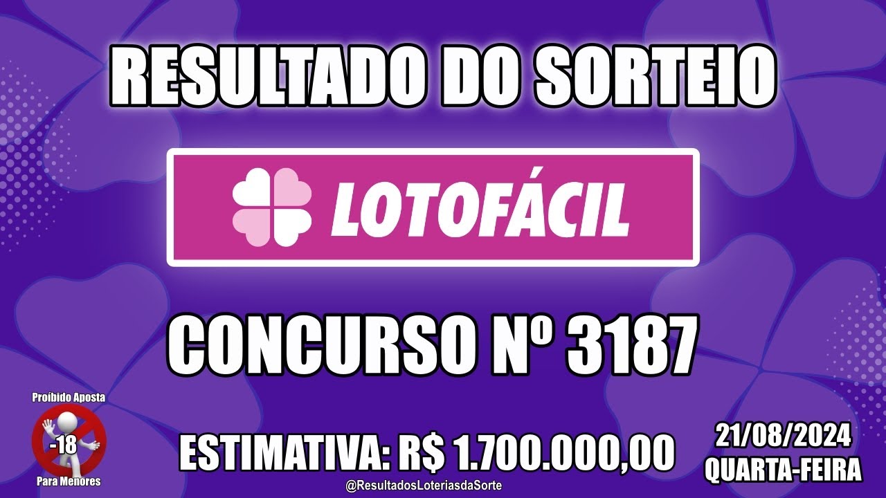 Resultado do Sorteio da Lotofácil 🍀 | Concurso nº 3187 - 21/08/2024 ...