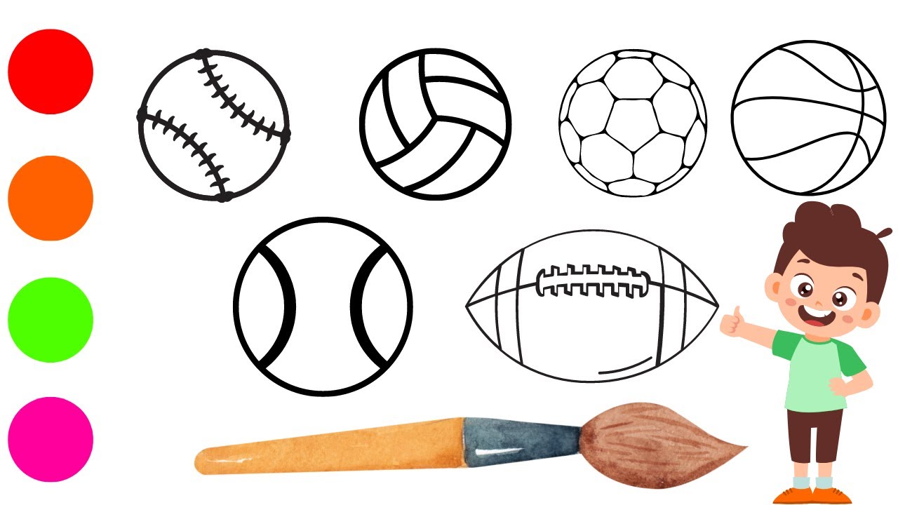 Sports Balls drawing | coloring for kids | Sports Balls Painting ...