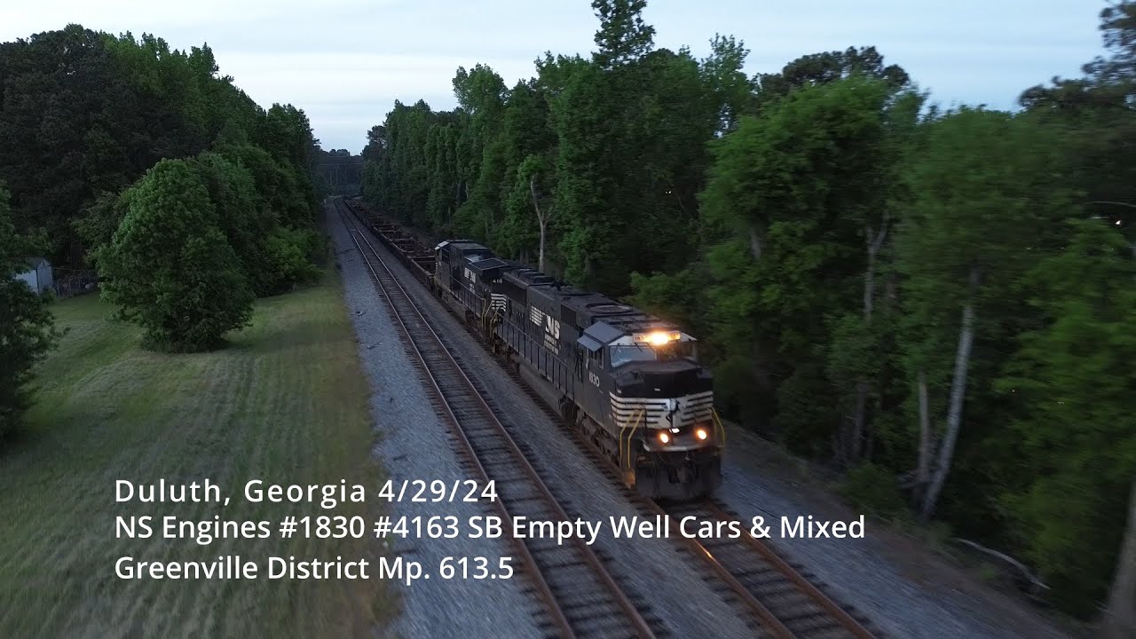 NS Engines #1830 #4163 SB Empty Well Cars & Mixed Duluth, Georgia 4/29 ...