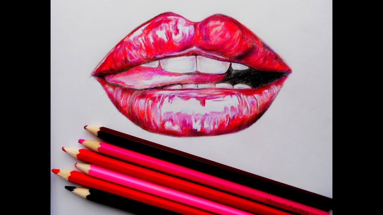 How to draw realistic lips!? | Colored pencil drawing | Step by step ...