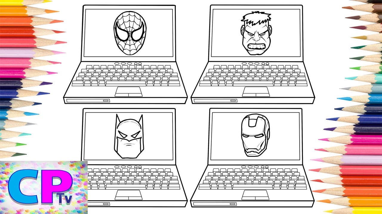 Superheroes on Laptop Screen Coloring Pages/Spiderman/Hulk/Elektronomia ...