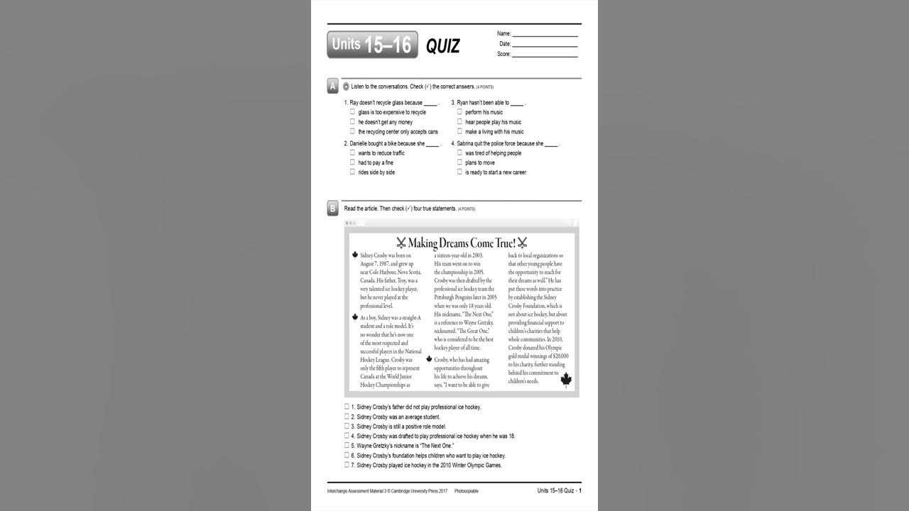 Interchange 5th Level 3 Assessment L3 Written Quiz Units 15-16 - YouTube